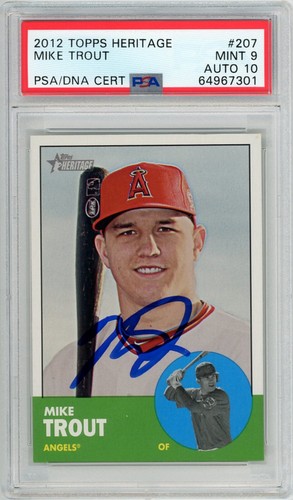 2012 Mike Trout Topps Heritage Autographed Signed Rookie Card PSA 9 ...