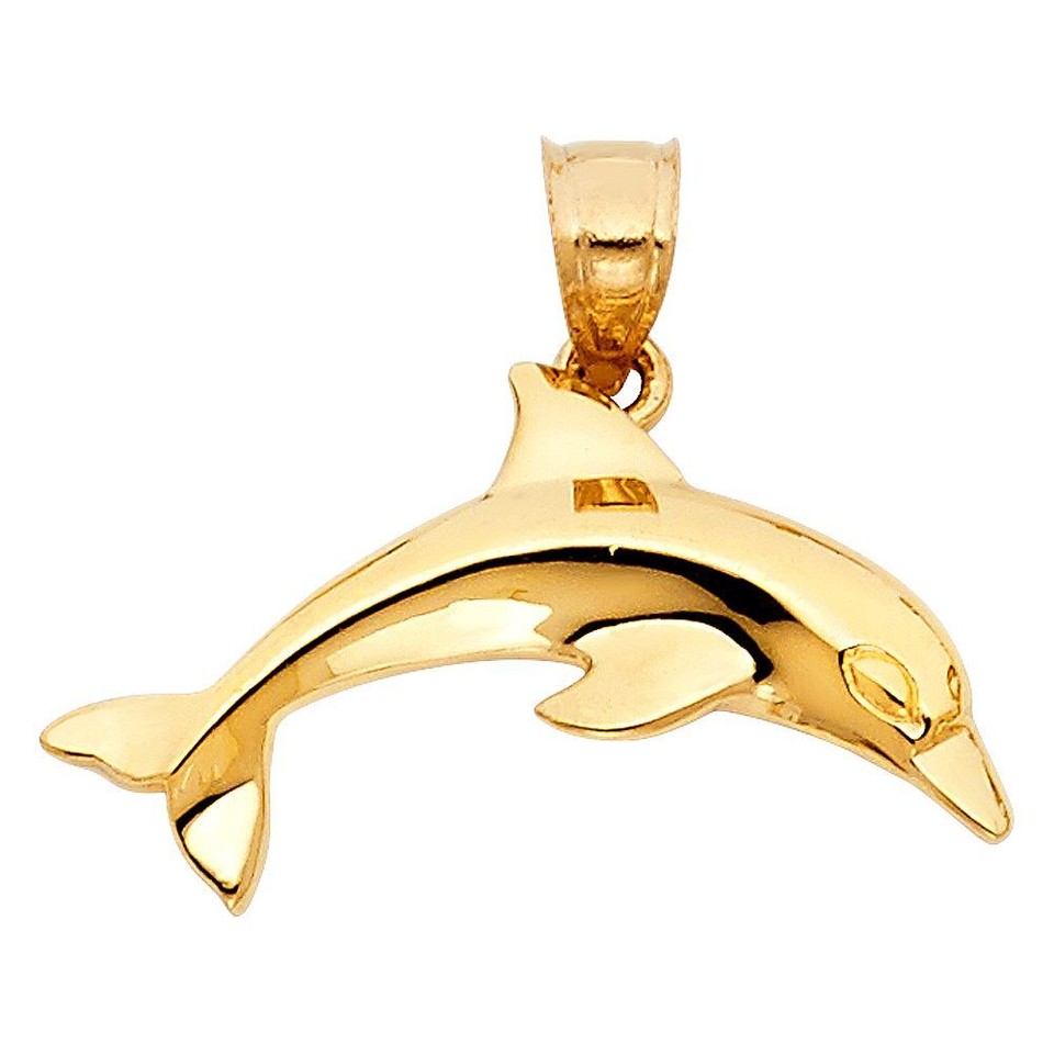 14K Yellow Gold Dolphin Charm Pendant with 1.8mm Singapore Chain ...