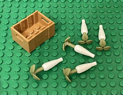 Lego 5 White Carrot With Olive Green Leaves And Crate Box / City ...