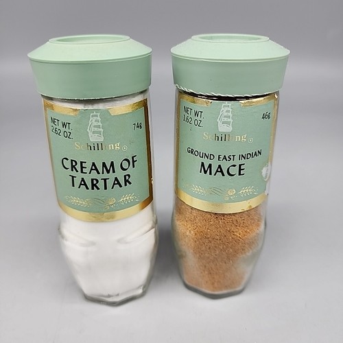 2 Vintage Schilling McCormick Spices Green Lid Glass Jar Bottles Mace ...