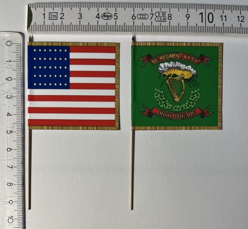 1597) 2x 54mm ACW Union Infantry 69th NY Irish Brigade Regt Flag ...