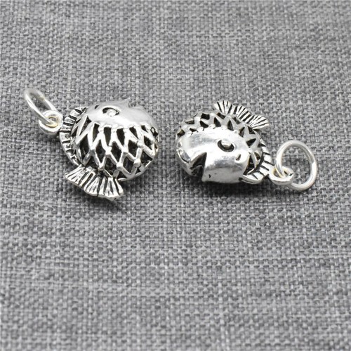 4pcs of Sterling Silver Hollow Fish Charms 3D Ocean Sea for Bracelet ...