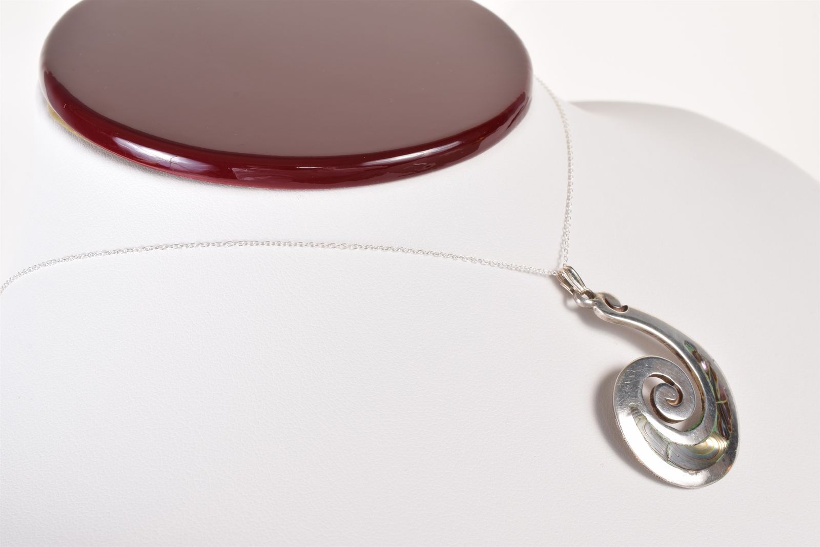 18" Vtg Sterling Silver 925 Spiral Coil Genuine Abalone Inlay Pendant ...