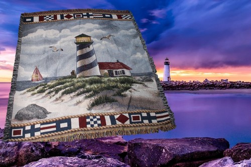 Vintage Nautical Woven Tapestry Throw Rug Coastal Lighthouse 55x49 | eBay