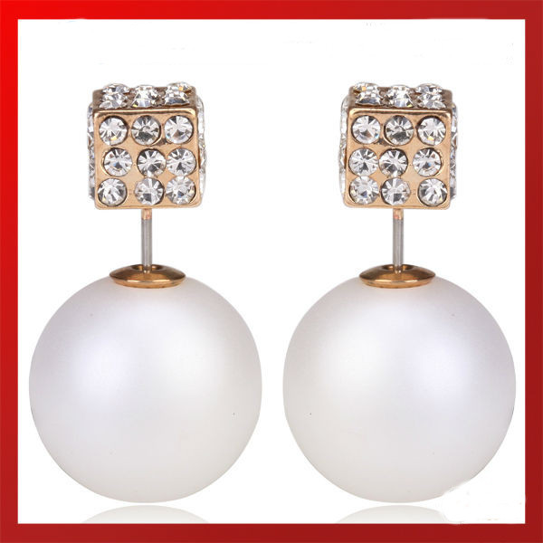 Doppel zwei Perlen Ohrringe Shamballa Strass Kristall Gold Silber ...