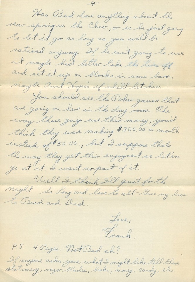 WWII Gas Rationing Life in the Barracks Handwritten Letter Home ...