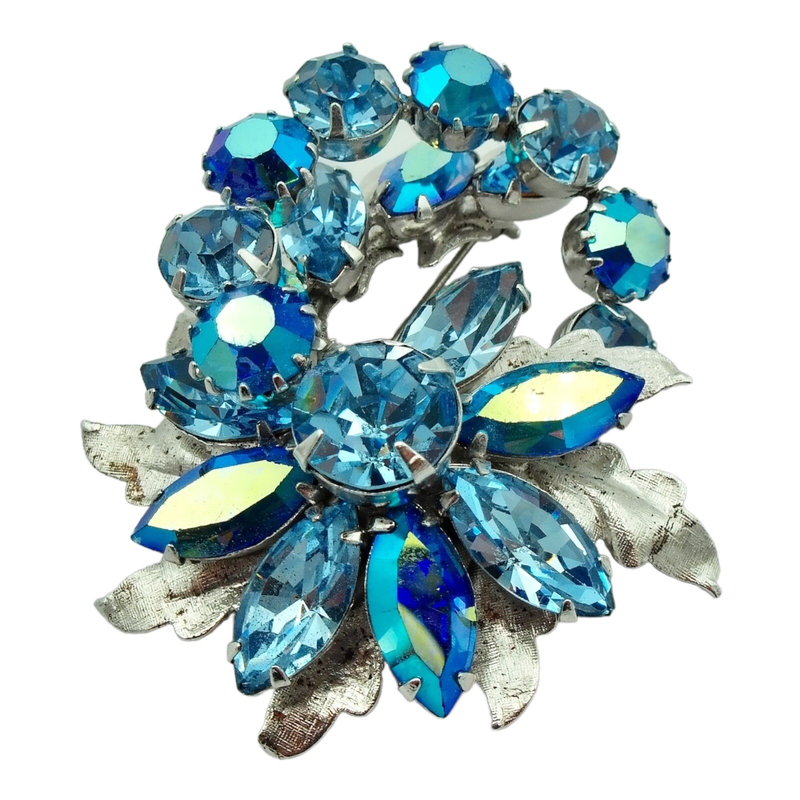 Regency Signed Brooch Rare 1950's Silver Leaves Blue … - Gem