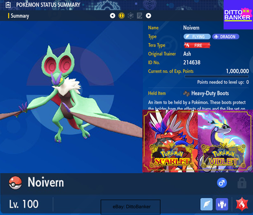 Pokemon Scarlet/Violet SHINY NOIVERN Lv100 Timid 6IV w/ Heavy Duty ...