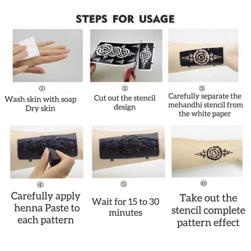 Henna Tattoo Stencil Sticker Reusable Mehandi Women Girls Kids 25 ...