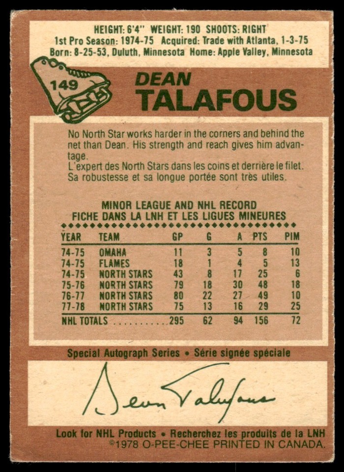 1978-79 O-Pee-Chee Dean Talafous New York Rangers #149 | eBay