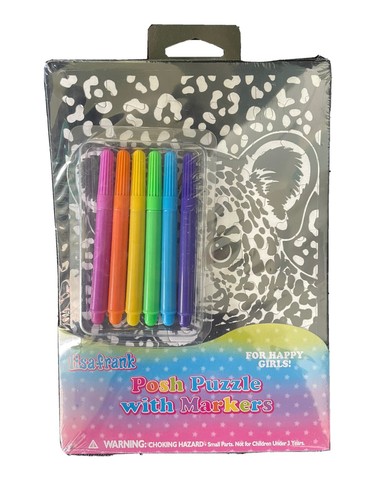 Lisa Frank Posh Puzzle with Markers Hunter Leopard Black Velvet Rainbow ...