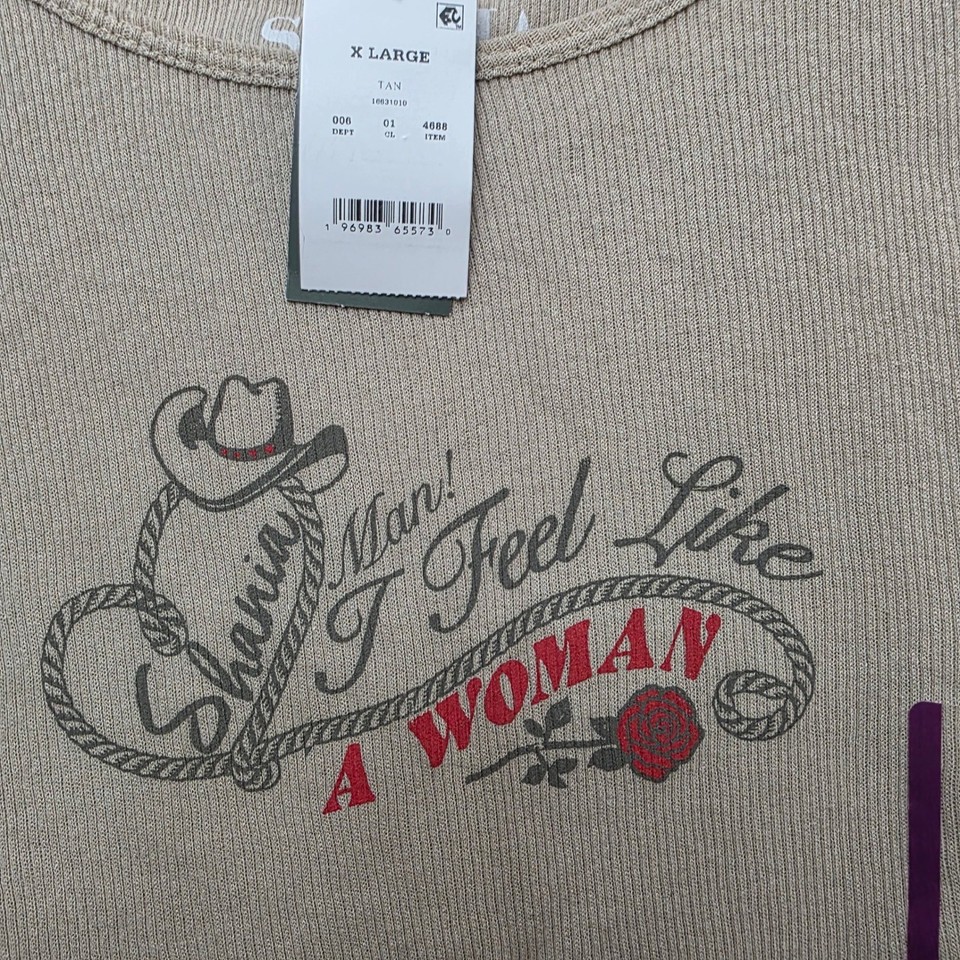Shania Twain Tan Ribbed Graphic Tank Top Man I Feel Like A Woman XL NEW ...