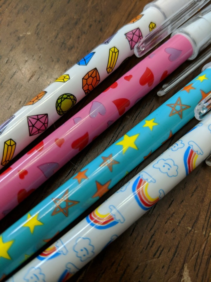 Set of Push Point Pencils Hearts Rainbows Jewels Stars 4 Party Goody ...