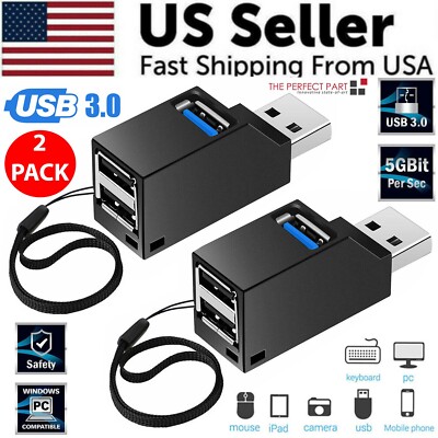 2 Pcs 3 Port USB 3.0 Hub Portable High Speed Splitter Box For PC ...