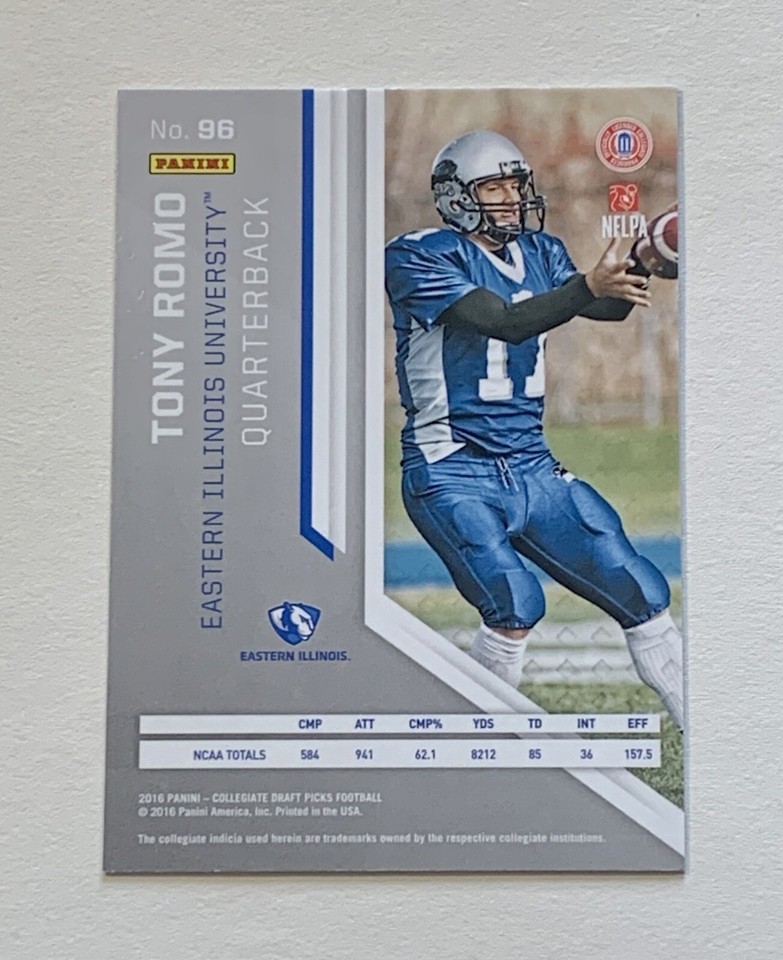 2016 Panini Prizm Collegiate Draft Picks Tony Romo #96 Eastern Illinois ...