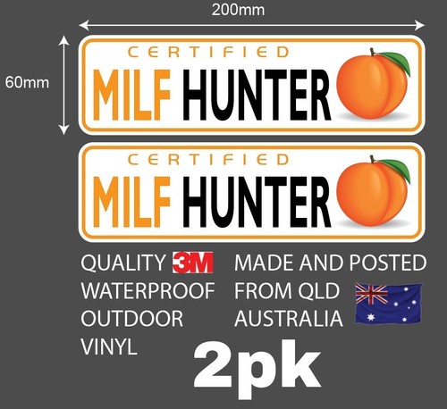 CERTIFIED MILF HUNTER Car Sticker 210mm x 40mm 2 Pack Funny CAR VAN UTE ...