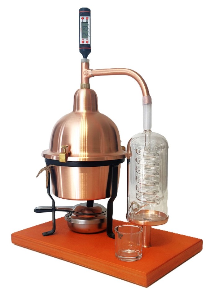 distiller still alembic in copper with glass condensation coil capacity ...