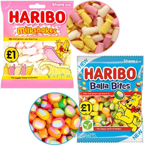 Haribo Milkshakes & Balla Bites Fruit Flavour Sweets Share Bag 160g ...