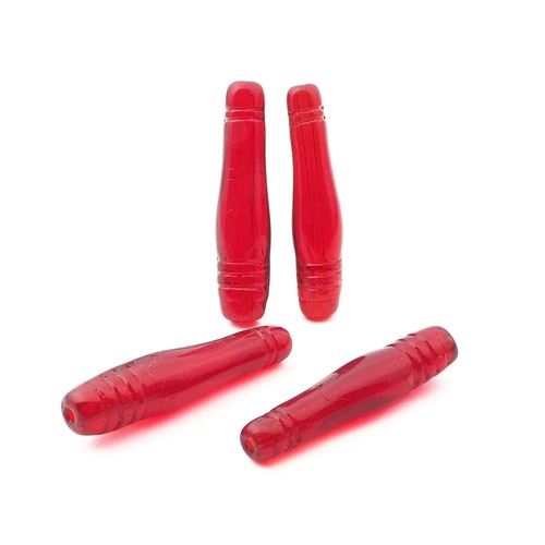 Lot (4) Vintage Deco Czech transparent red glass tube rosary beads 38mm ...