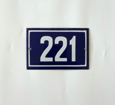 Vintage 1950's Enamel Porcelain Street House Sign 221 Plaque Number ...
