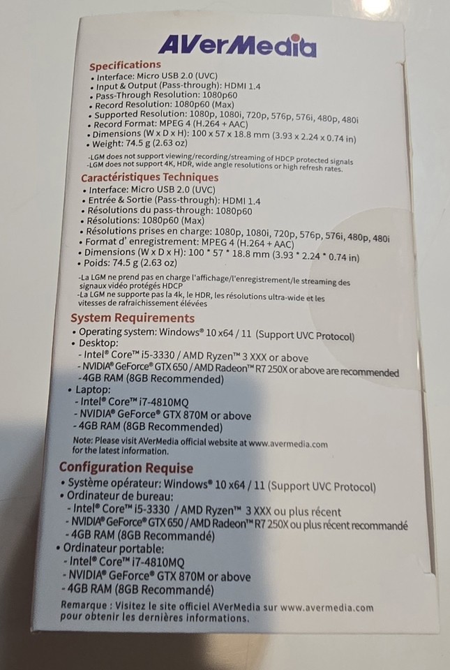 AVerMedia GC311 Live Gamer Mini, 1080p60 Capture Card | eBay