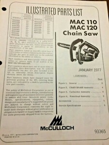 McCulloch MAC 110 120 Chainsaw Illustrated Parts List Jan 1977 | eBay