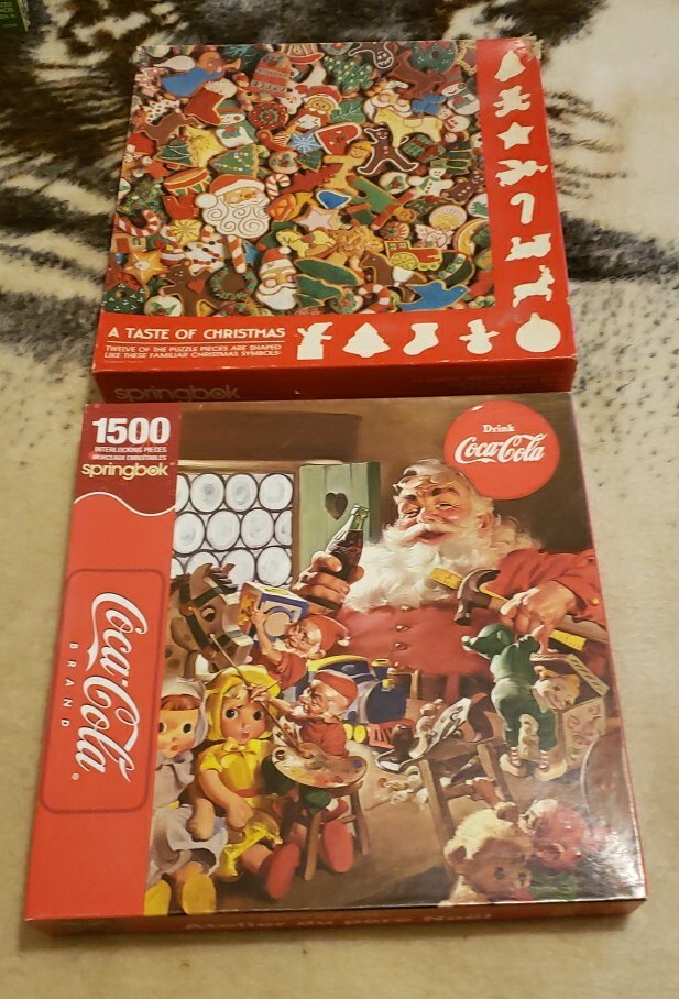 Springbok Christmas Puzzles VTG LOT (2) Coca-Cola 1500pc & Taste of ...