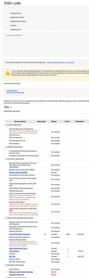 SonicWall NSA 5600 HA Unit 01-SSC-3831 9.0 Gbps Firewall - TRANSFER ...