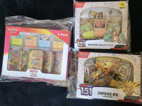 Pokemon 151 Box Lot 5-pack Costco Bundle, Poster Collection & Zapdos EX ...