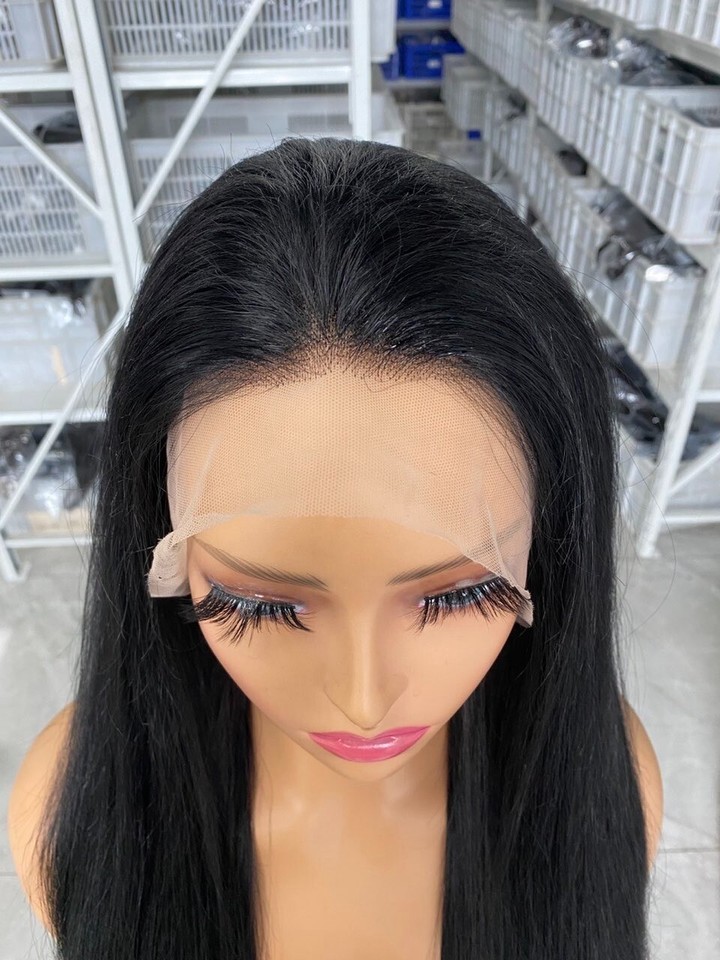 Long Hair 40" Straight 1# 5 bundles Transparent lace front Wig Human ...