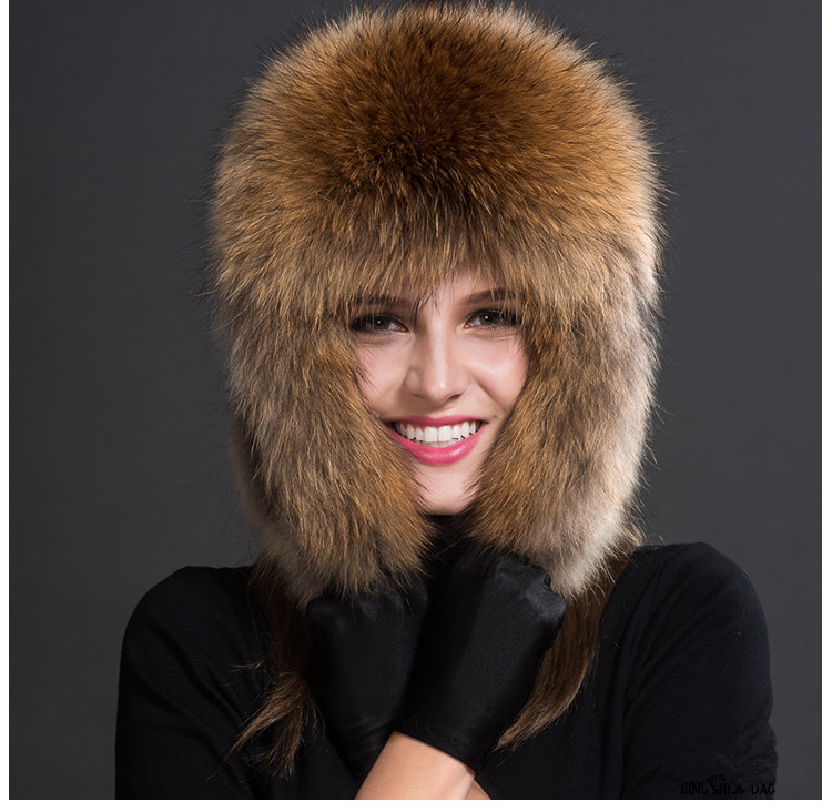 Women Real Raccoon Fur Hat Russian Winter Warmer Ear Cap Ushanka ...