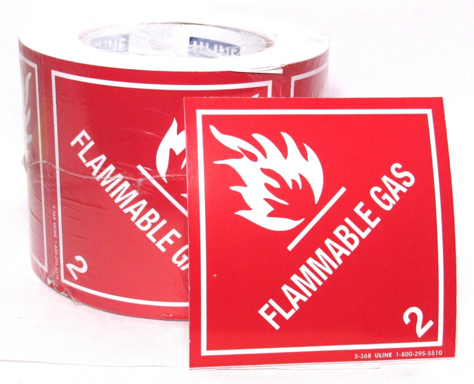 (500 Stickers) ULINE Flammable Gas 2 Label Sticker 4" " Red/White S-368 ...
