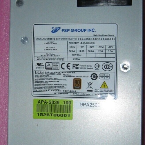 FSP FSP250-50LC 1U 80 PLUS Bronze, RoHS Compliant 250W Power Supply ...