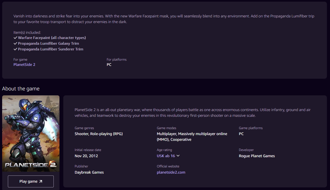 PlanetSide 2: Prime Shadow Strike Bundle – Code Key Booster Skin ...