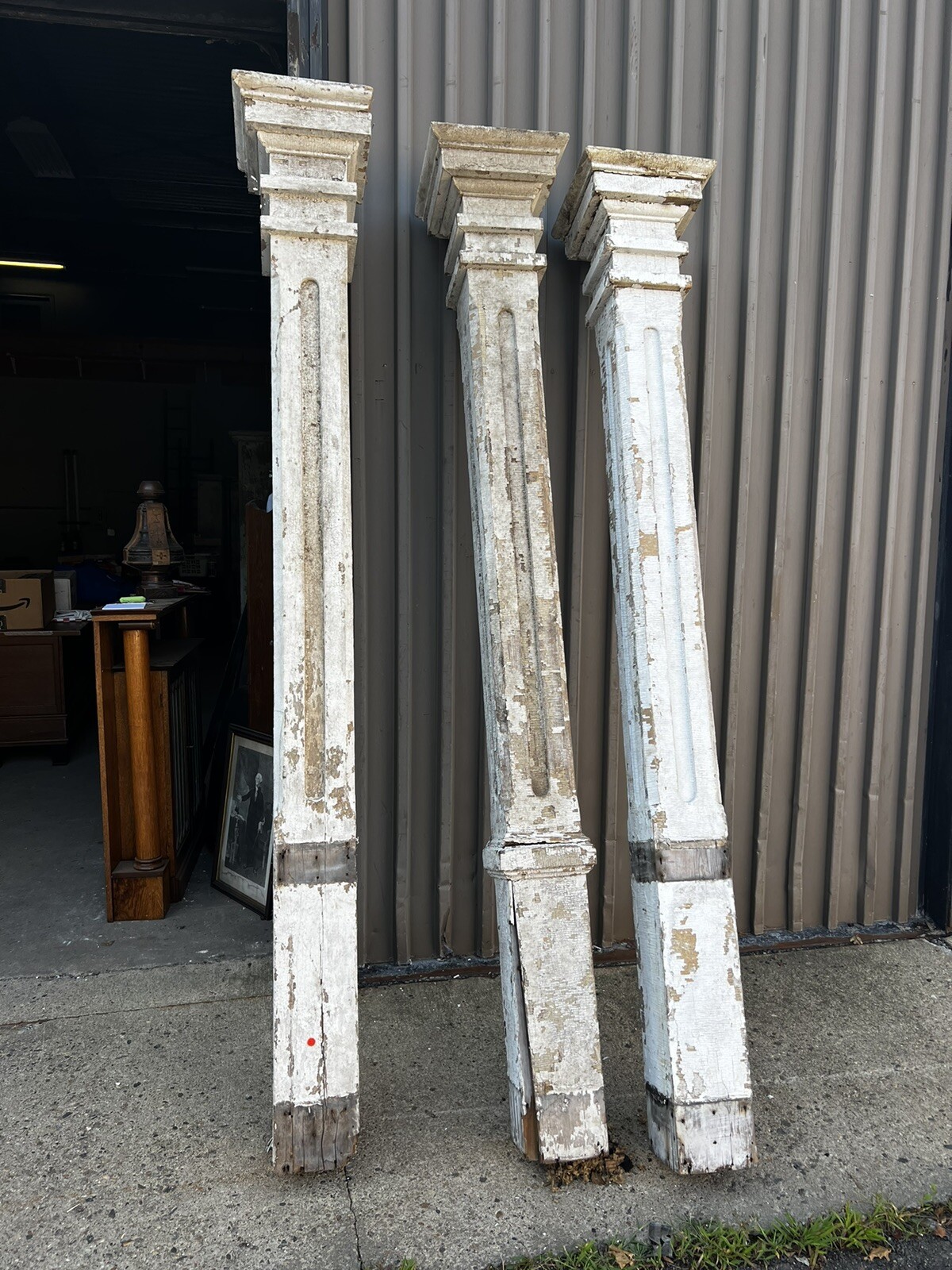 3 - c1870 vintage Victorian square fluted porch piers 9’ tall x 8” sq ...