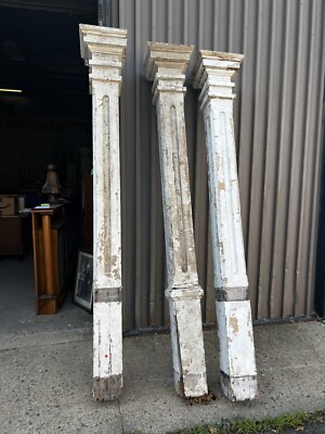 3 - c1870 vintage Victorian square fluted porch piers 9’ tall x 8” sq ...