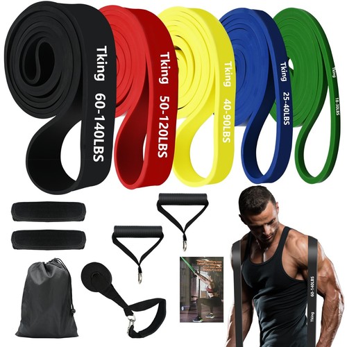 12pc Resistance Band Set 18-140LBS Pull Up Bands Weight Lifting Workout ...