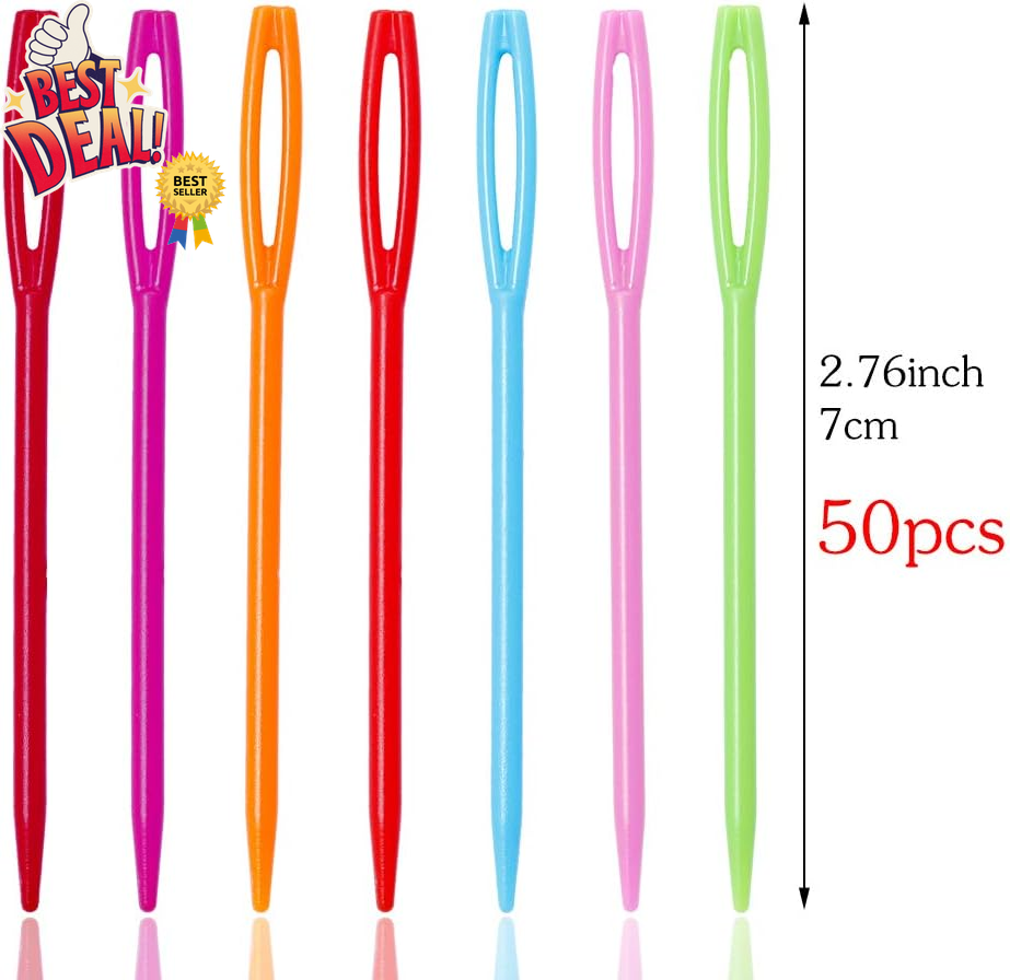 50 Pcs Large Eye Plastic Needles 2.7" Yarn Sewing Darning Tapestry DIY ...
