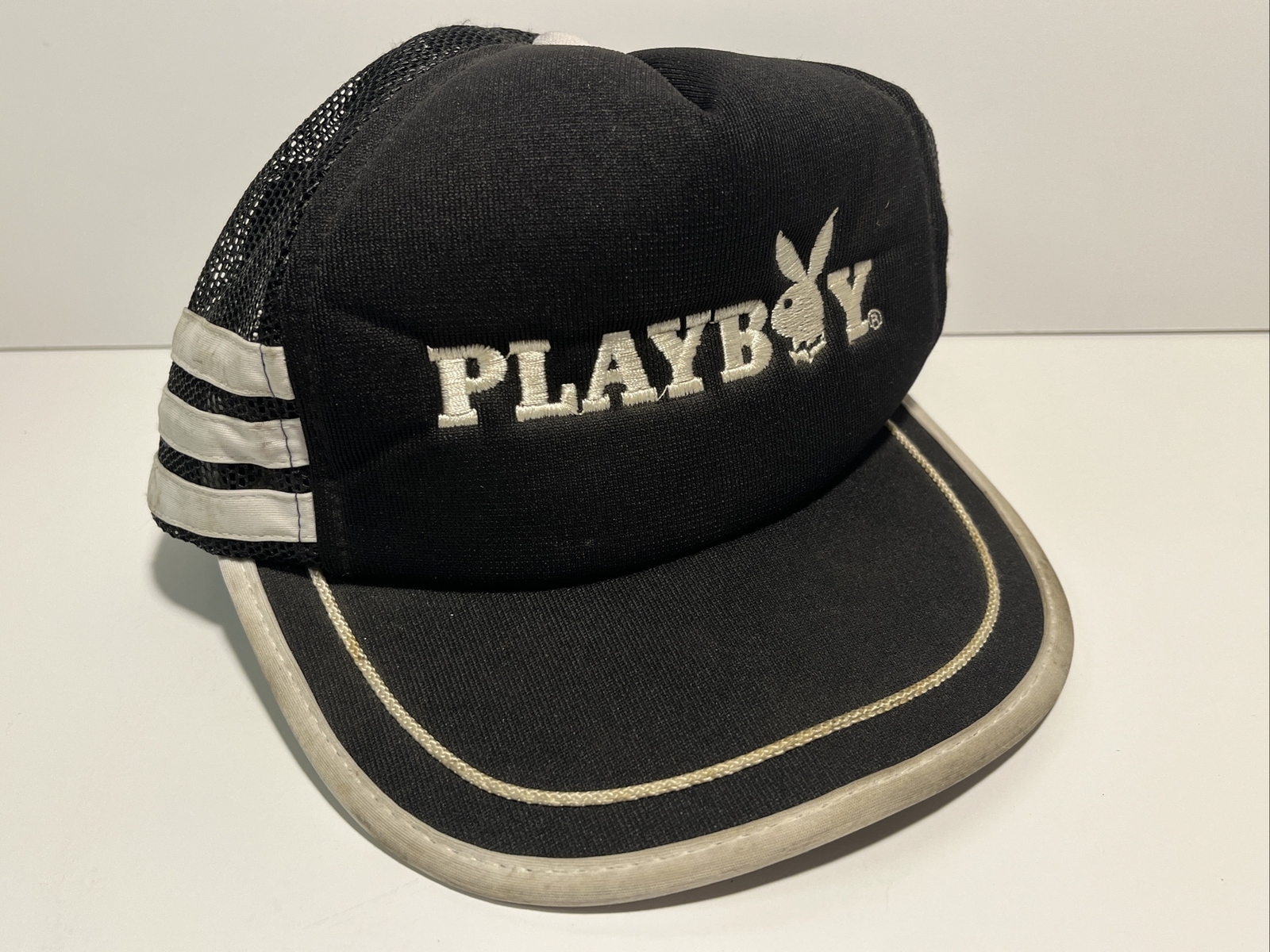 Vintage Playboy Hat 80s Snapback Cap Trucker 3 Stripe… - Gem