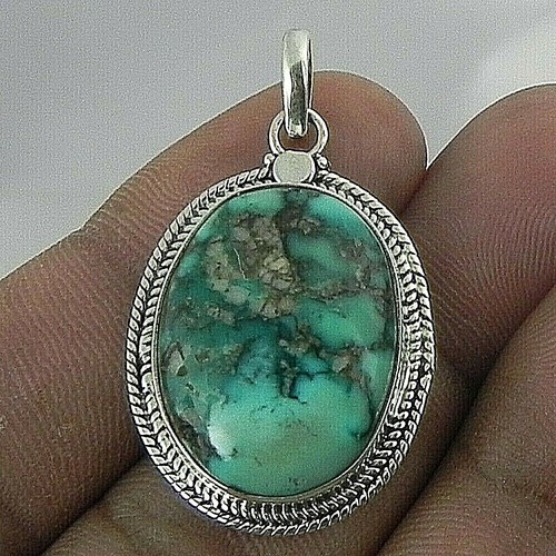 925 Argent Sterling Collier Turquoise Main Pierre Précieuse Bijoux PS ...