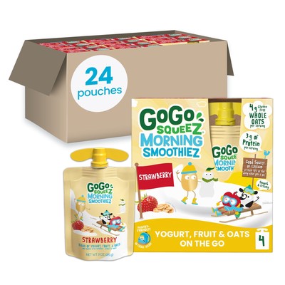 GoGo SqueeZ Morning smoothieZ Strawberry Snack Pouches, 3 oz, 24 pack ...