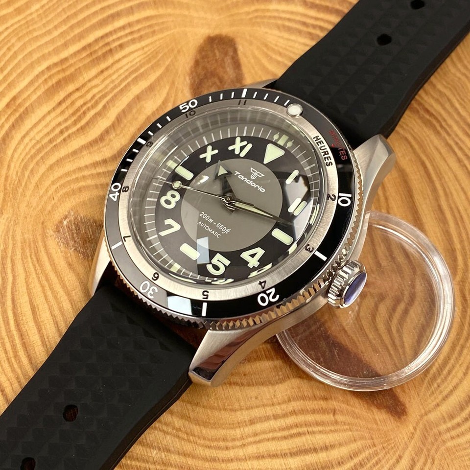 Tandorio 40mm Double Dome Sapphire Glass Black Gray Dial NH35 Move Mens ...