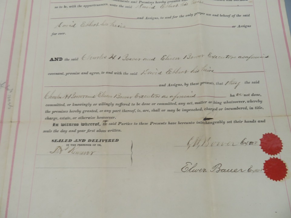 2 1873 Deeds/Indentures for same Property Lehighton, PA to David Ebbert ...