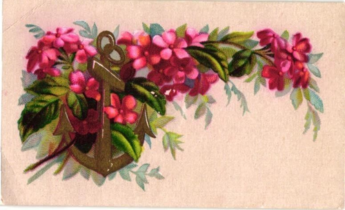 Antique Calling Card with Floral & Anchor Design - Vintage Ephemera ...