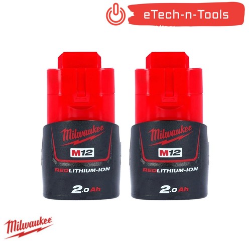 Genuine Milwaukee M12B2 M12 12v 2 x 2.0Ah Red Lithium-Ion Battery ...