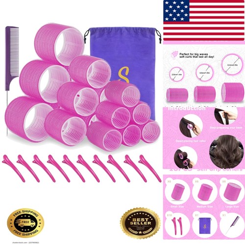 Self grip hair roller set,18 pcs,Hair rollers with hair roller clips ...