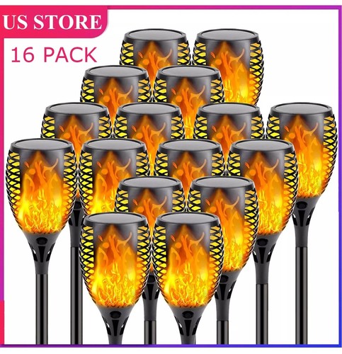 16 Pack — Solar Torches, Flickering LED Flame Light Waterproof Tiki ...