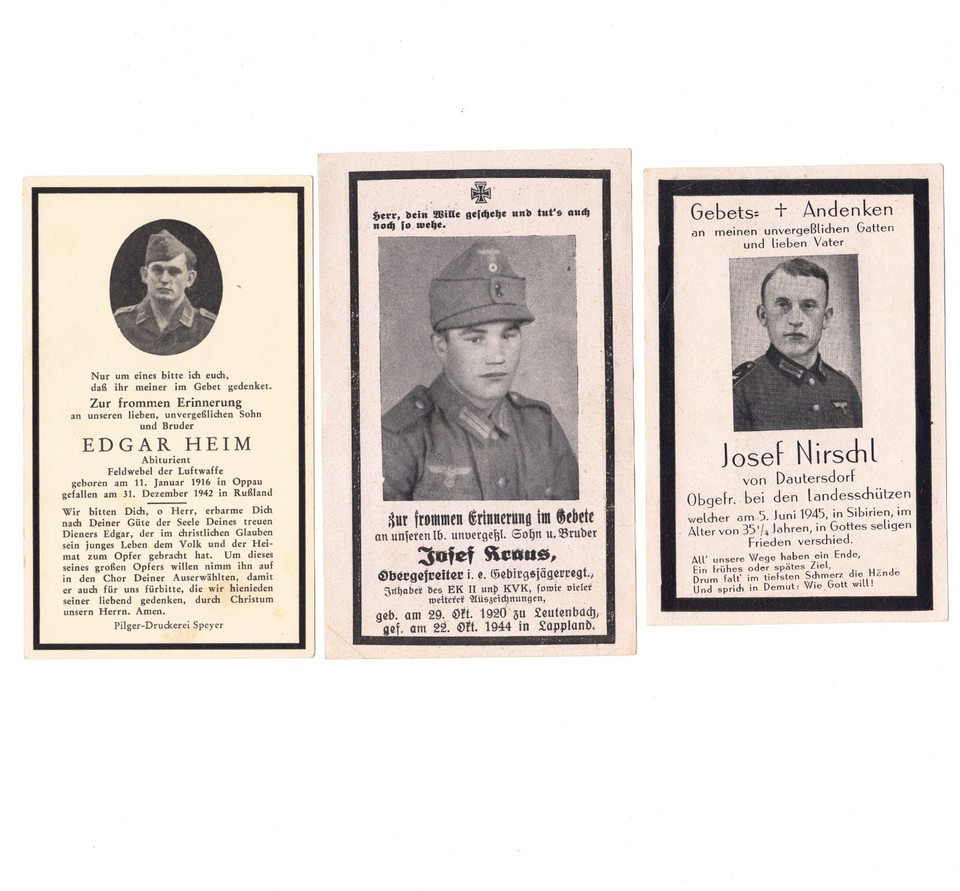 Original German WWII WW2 Death Card set Russia Luftwaffe mountain troop ...