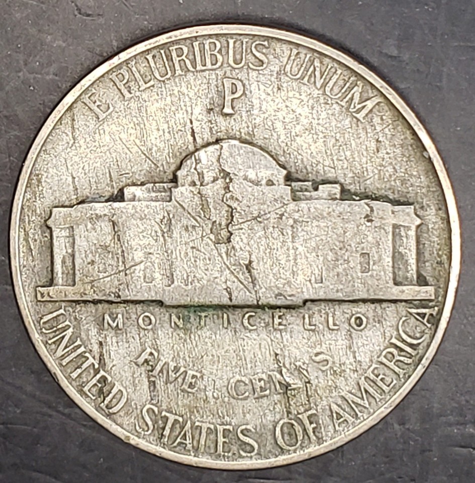 1945-P Silver War Nickel | KM#A192 | RIM CUD | BOLD REVERSE DIE CRACK ...