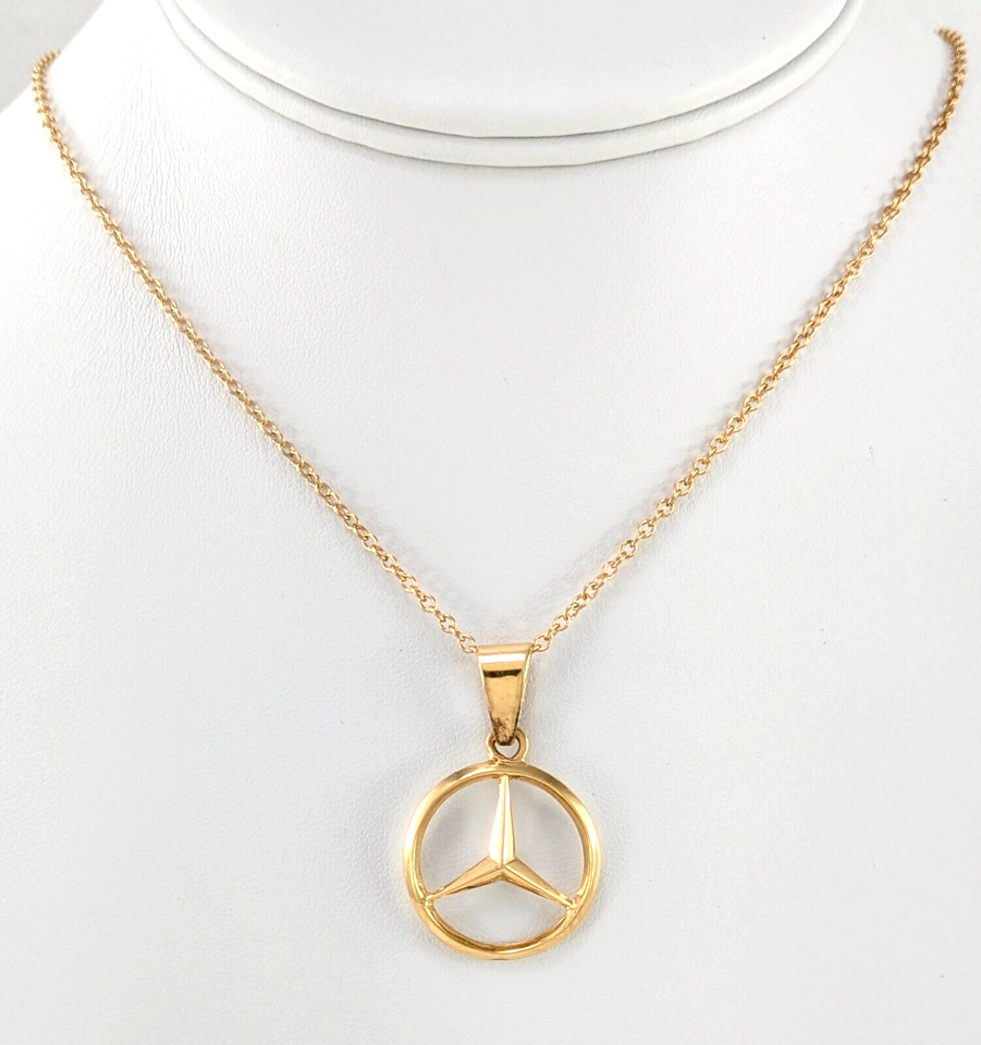 Vintage 18K Gold Mercedes Benz Logo Pendant Necklace, 18K Gold Cable ...